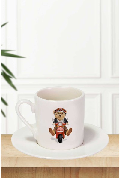 Gizeo Concept Motorcu Teddy Desenli Türk Kahvesi Fincanı