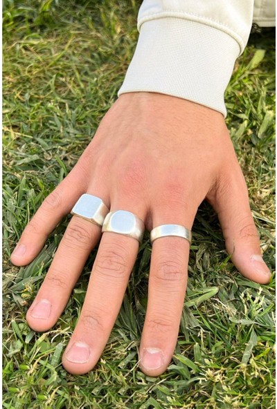 The Collection 3'lü Şövalye Gümüş Kaplama Ayarlanabilir Yüzük Set