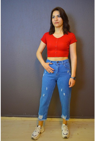 Bugia Kadın Püsküllü Fit Mom Jean Pantolon