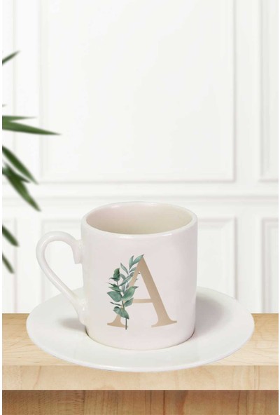 Gizeo Concept Altın Sarı A Harfli Desenli Türk Kahvesi Fincanı