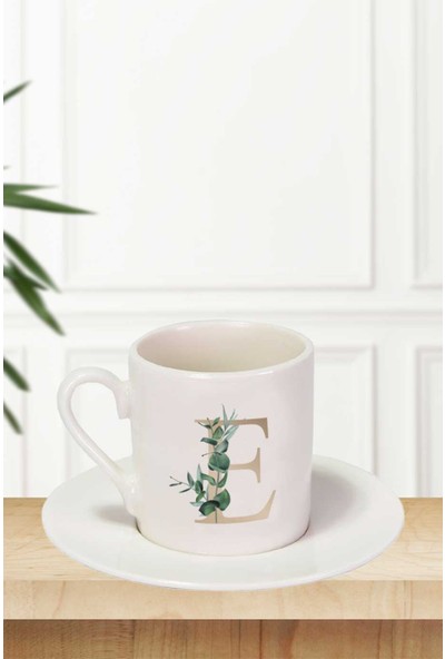 Gizeo Concept Altın Sarı E Harfli Desenli Türk Kahvesi Fincanı