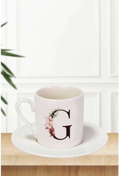 Gizeo Concept Çiçekli G Harfli Desenli Türk Kahvesi Fincanı