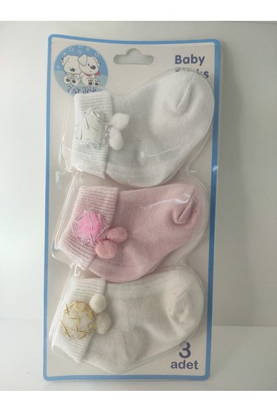 Akface Ponponlu Kıvrık Yeni Doğan Bebek Çorabı 3'lü 0-6 Ay