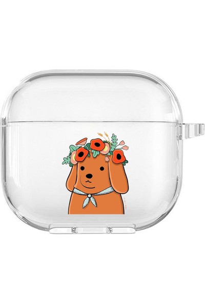 Mupity Airpods 3. Nesil Uyumlu Ayı Çiçekli Desenli Premium Silikonlu Şeffaf Airpods Kılıfı