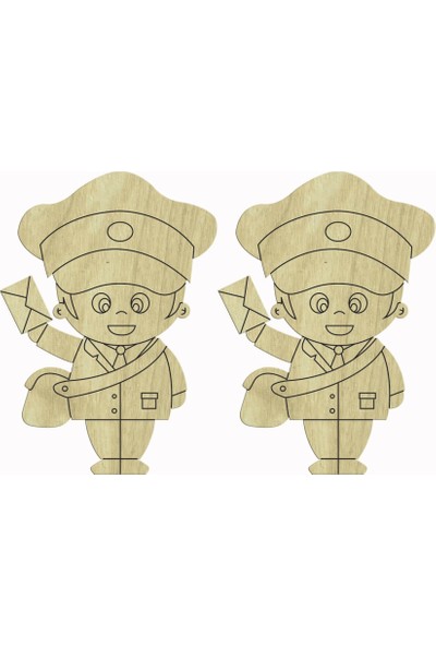 Alife KD157 Postacı 2li Set Ahşap Paket Süsü, Hobi Ahşap Süs