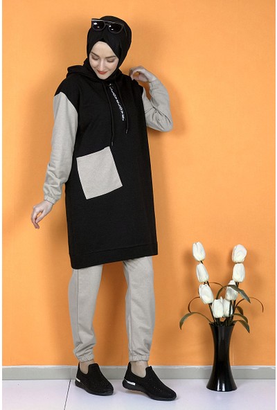 Sinelay Moda Çizgi Ikili Eşofman Takım Siyah-Taş Sinelay Moda Çizgi Ikili Eşofman Takım Siyah-Taş