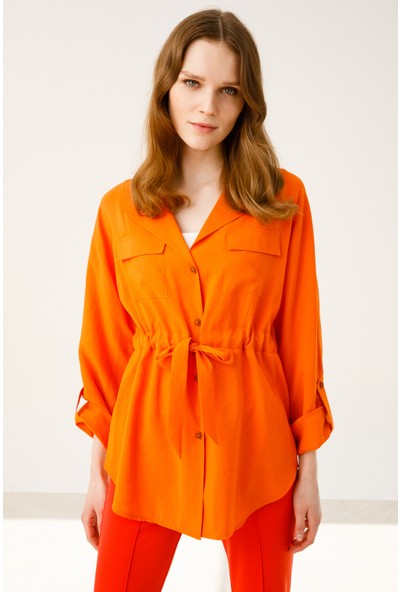 Ekol Kapak Cepli Kuşaklı Bluz Ekol Kapak Cepli Kuşaklı Bluz