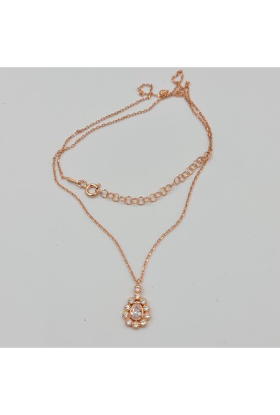 SE Jewellery Damla Baget Kolye Birinci Kalite 925 Ayar Altın Kaplama Rose Kadın Kolyesi SE Jewellery Damla Baget Kolye Birinci Kalite 925 Ayar Altın Kaplama Rose Kadın Kolyesi