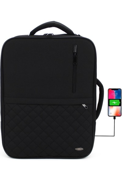 Case Club Unisex Laptop Sırt El ve Omuz Çantası 15,6'' USB Aparatlı Omuz Askılı Su Geçirmez Kumaş