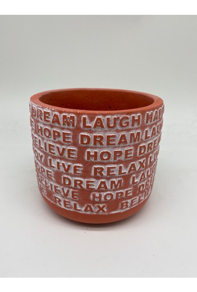 Yazı Desen Orkide Kaktüs Çiçek Beton Saksı 14 x 12 cm Kiremit Renk