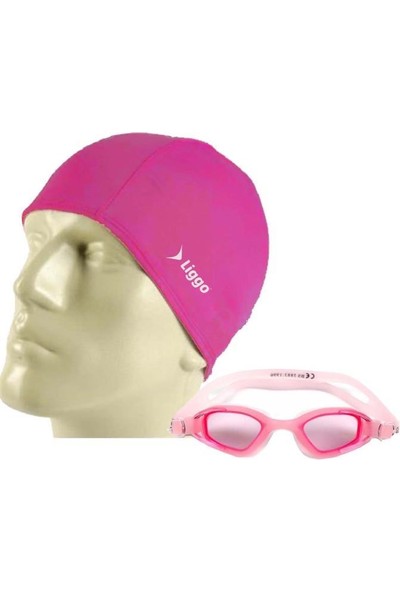 Liggo Yüzücü Gözlüğü Havuz Deniz Gözlüğü Likralı Bez Bone Seti Gs3