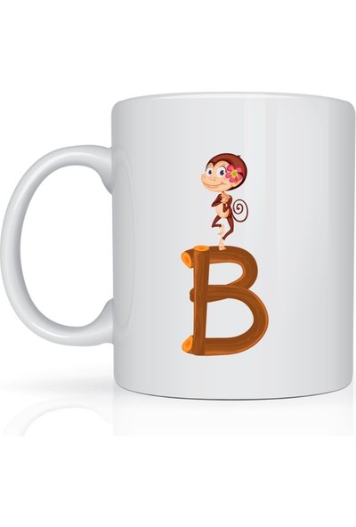 Edda Gift Maymun B Harf Baskılı Beyaz Kupa Bardak1 Edda Gift Maymun B Harf Baskılı Beyaz Kupa Bardak1