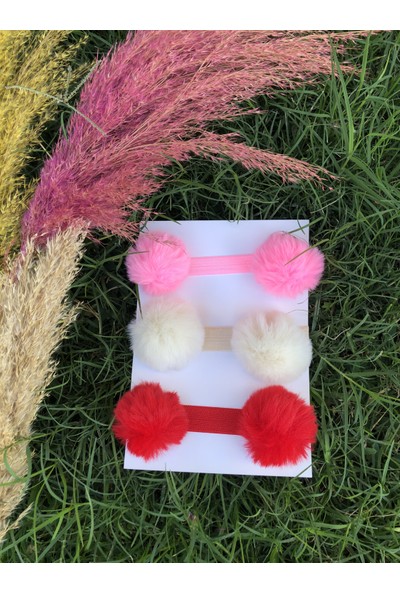 Tiny Star Design Kız Bebek Peluş Ponpon Bandana 3’lü Set Tiny Star Design Kız Bebek Peluş Ponpon Bandana 3’lü Set