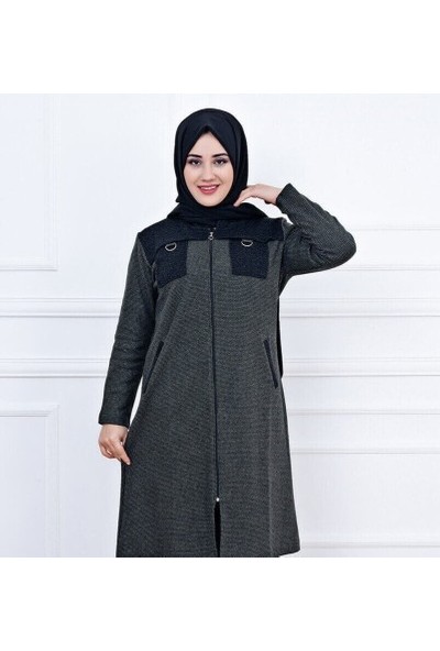 Sinelay Moda Çizgi Omuzu Parçalı Haki Tesettür Kap Sinelay Moda Çizgi Omuzu Parçalı Haki Tesettür Kap