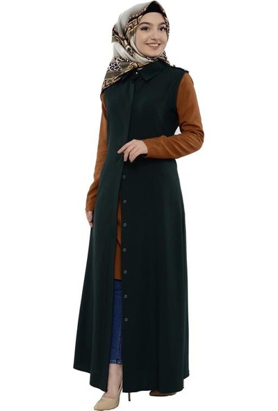 Sinelay Moda Çizgi Gömlek Yakalı Yelek Zümrüt Sinelay Moda Çizgi Gömlek Yakalı Yelek Zümrüt