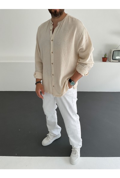 Bybasicman Bej Örme Hakim Yaka Gömlek V-22-178 Bybasicman Bej Örme Hakim Yaka Gömlek V-22-178