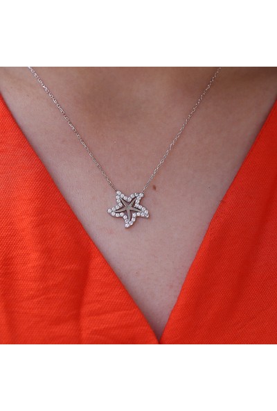 Takı Boom Beyaz Taşlı Deniz Yıldızı Gümüş Kolye Takı Boom Beyaz Taşlı Deniz Yıldızı Gümüş Kolye