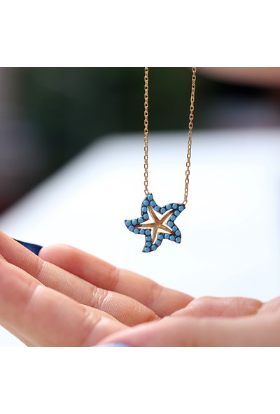 Takı Boom Turkuaz Taşlı Deniz Yıldızı Gümüş Kolye Takı Boom Turkuaz Taşlı Deniz Yıldızı Gümüş Kolye