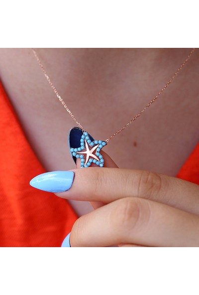 Takı Boom Turkuaz Taşlı Deniz Yıldızı Gümüş Kolye Takı Boom Turkuaz Taşlı Deniz Yıldızı Gümüş Kolye