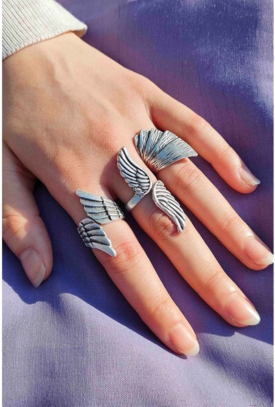 The Collection 3'lü Ayarlanabilir Kadın Yüzük Set, Melek Yüzük Set