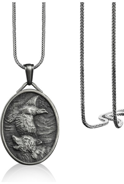 Bysilverstone Kartal ve Kurt Madalyon Gümüş Kolye