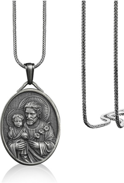 Bysilverstone Bebek Isa ile Aziz Joseph Madalyon Gümüş Kolye