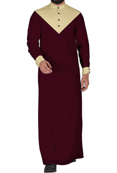 Janae Düz Renk Uzun Erkek Hac Kıyafeti - Kırmızı (Yurt Dışından)