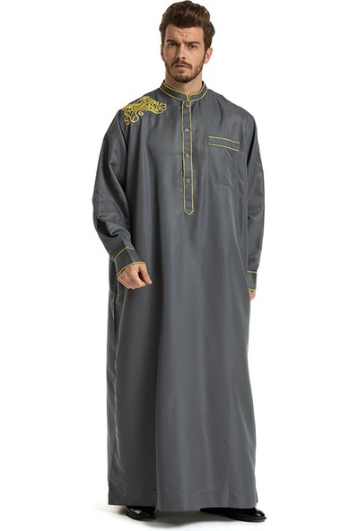 Janae Düz Renk Uzun Erkek Hac Kıyafeti - Gri (Yurt Dışından)