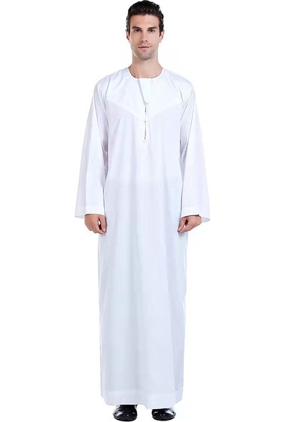 Janae Düz Renk Uzun Erkek Hac Kıyafeti - Beyaz (Yurt Dışından)