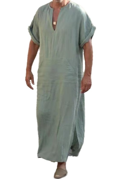 Janae Düz Renk Uzun Erkek Hac Kıyafeti - Yeşil (Yurt Dışından)