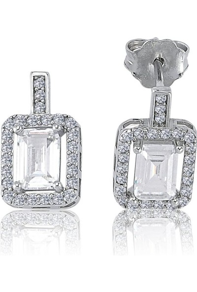 Toybustog Pırlanta Montur Emerald Taşlı Gümüş Küpe