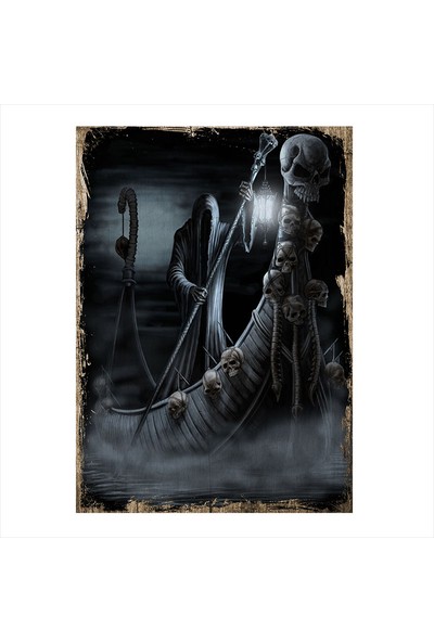 Tablomega Kayık ve Ölüm Meleği Dekoratif Ahşap Tablo