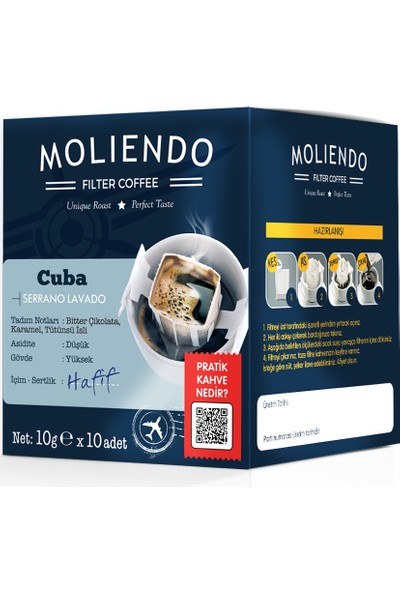 Moliendo Cuba Serrano Lavado Pratik Filtre Kahve 10 x 10 gr