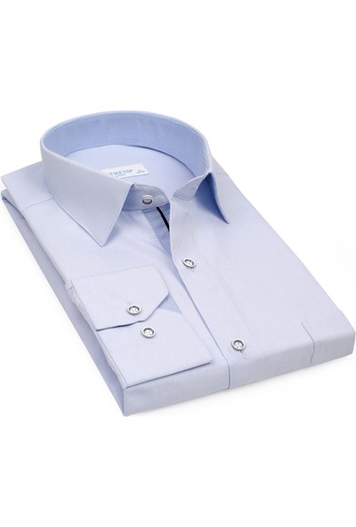Fitmens Klasik Uzun Kol Filafil Pötikareli Swift Garnili Ara Biyeli Gömlek - Açık Mavi