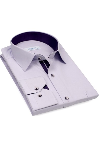 Fitmens Klasik Uzun Kol Filafil Pötikareli Swift Garnili Ara Biyeli Gömlek - Açık Lila