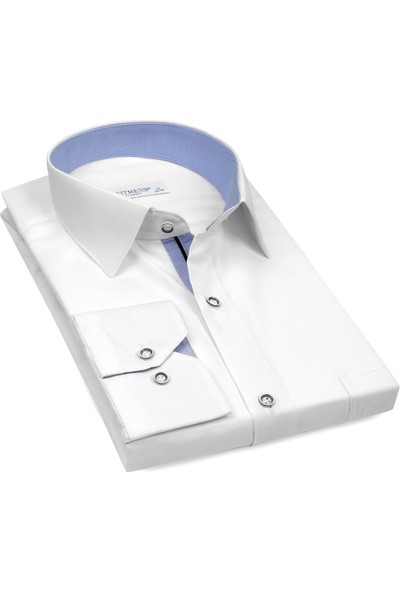 Fitmens Klasik Uzun Kol Filafil Pötikareli Swift Garnili Ara Biyeli Gömlek - Beyaz Mavi Fitmens Klasik Uzun Kol Filafil Pötikareli Swift Garnili Ara Biyeli Gömlek - Beyaz Mavi