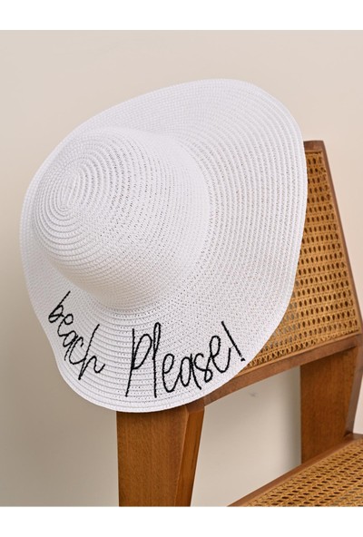 Jimmy Key Kadın Beyaz Örme Hasır Şapka