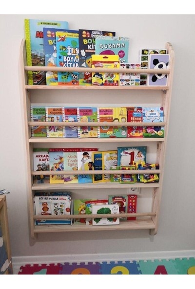 Mira Ahşap Eğitici Çocuk Odası Kitaplık Rafı Duvara Monte 4 Bölmeli 120 cm x 60 cm x 9 cm Mira Ahşap Eğitici Çocuk Odası Kitaplık Rafı Duvara Monte 4 Bölmeli 120 cm x 60 cm x 9 cm