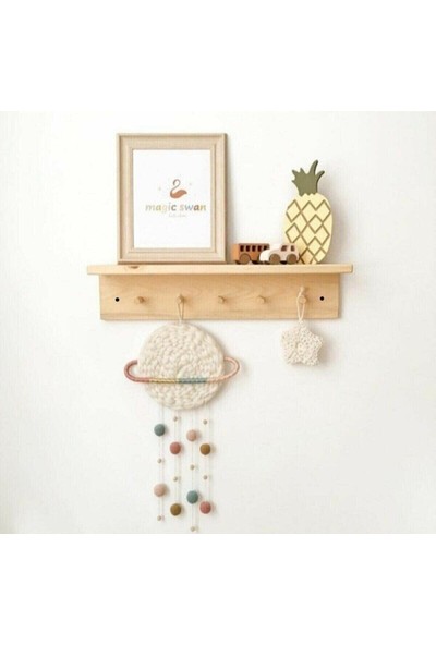 Mira Ahşap Bebek Çocuk Odası Dekoratif Raflı Askılık 60X10 cm Mira Ahşap Bebek Çocuk Odası Dekoratif Raflı Askılık 60X10 cm