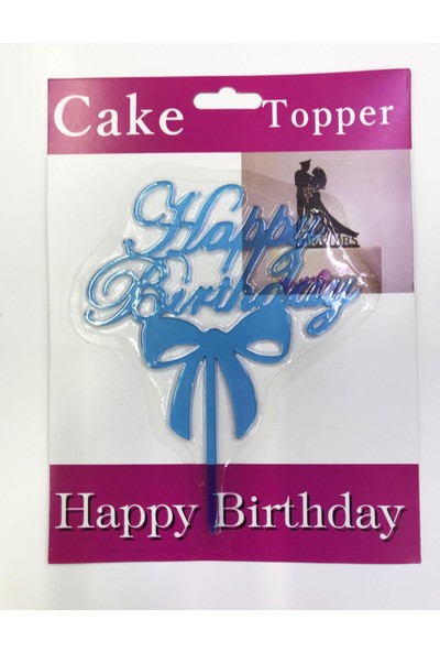 Limopa Happy Birthday Yazılı Fiyonklu Pasta Çubuğu Mavi Renk Limopa Happy Birthday Yazılı Fiyonklu Pasta Çubuğu Mavi Renk