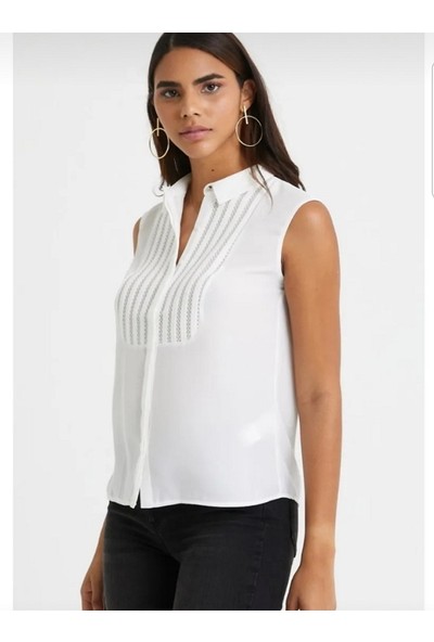 Benim Önü Dantelli Kolsuz Gömlek