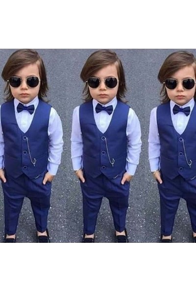 Shıneness Erkek Çocuk Smokin Takım Papyon Yelek Gömlek ve Pantolon 4'lü Takım