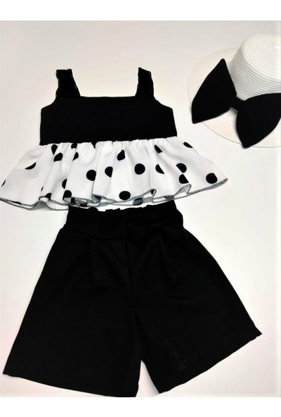 Orjin Puantiyeli Şapkalı Kız Çocuk Takımı