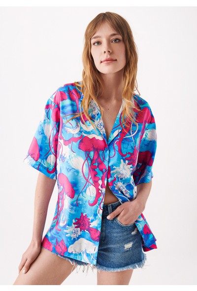 Mavi Icon Deniz Anası Baskılı Renkli Gömlek