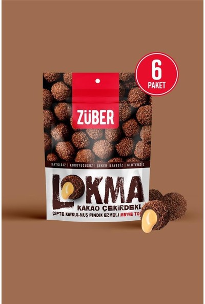 Züber Lokma Kakao Çekirdeği Kaplı Fındık Ezmeli Meyve Topu 6 x 96 gr Züber Lokma Kakao Çekirdeği Kaplı Fındık Ezmeli Meyve Topu 6 x 96 gr