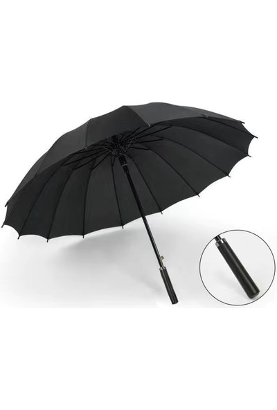 Hausen Siyah 16 Kemik Düz Saplı Şemsiye - Siyah (Yurt Dışından) Hausen Siyah 16 Kemik Düz Saplı Şemsiye - Siyah (Yurt Dışından)
