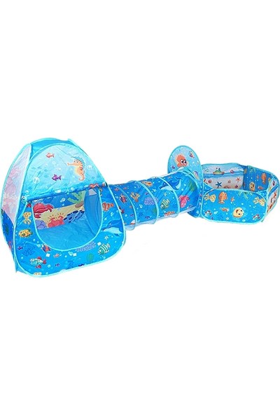 Szykd 3 In 1 ZP01 Çocuk Çadır Oyun Ev Tüneli Katlanabilir Çekim Okyanus Top Havuz Oyuncak Mavi Deniz (Yurt Dışından)