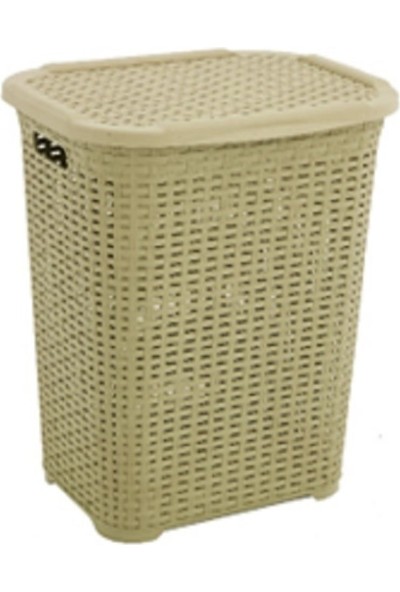 Kirli Çamaşır Sepeti Rattan Görünümlü 65 Litre Krem Rengi