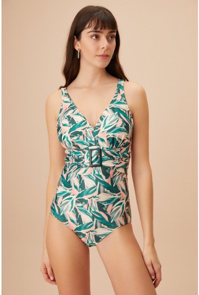 Suwen Kemerli Toparlayıcı Desenli Mayo