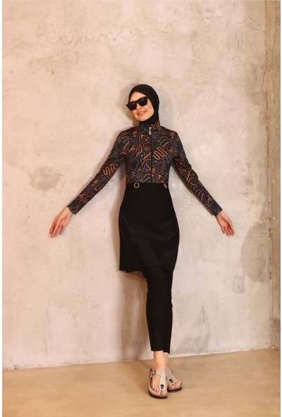 Tesmay Siyah Tesettür Mayo 4'lü Takım Tam Tesettür Yeni Sezon 2022 Hijab Swimwear